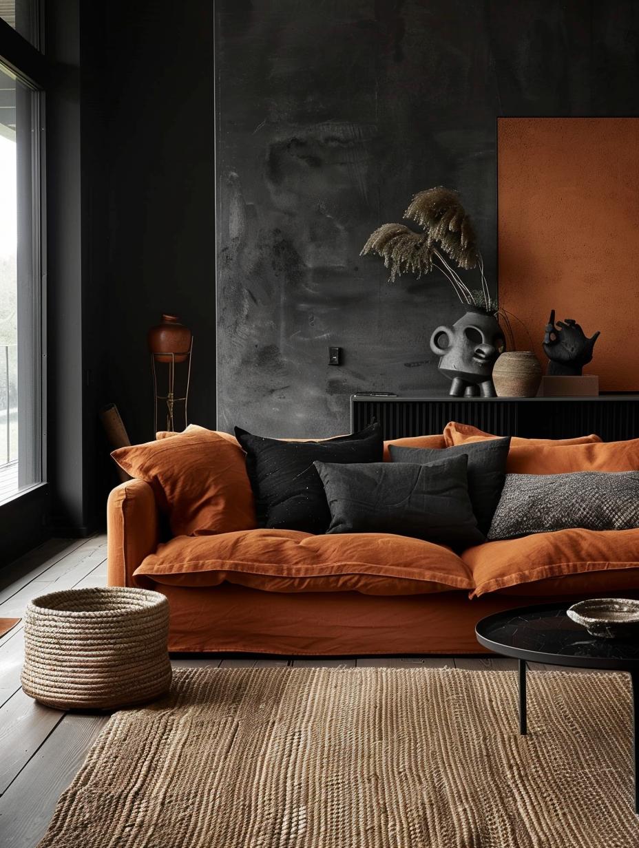 49 Stunning Black and Rust Living Room Ideas - DecorwithEva