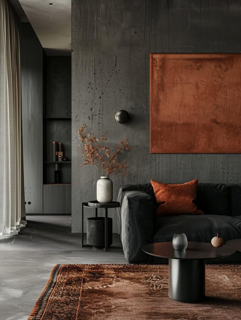 49 Stunning Black and Rust Living Room Ideas - DecorwithEva