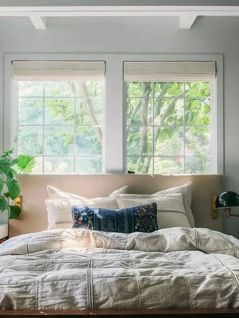 49 Stylish Window Behind Bed Ideas - DecorwithEva