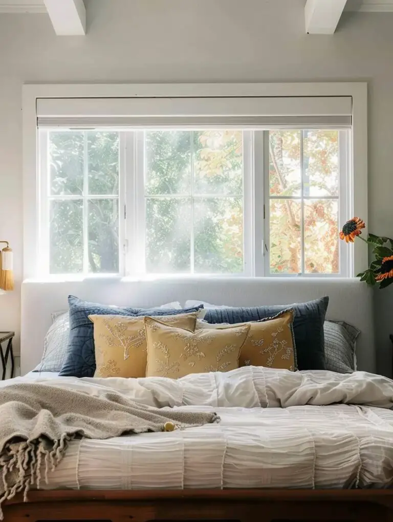 49 Stylish Window Behind Bed Ideas - DecorwithEva
